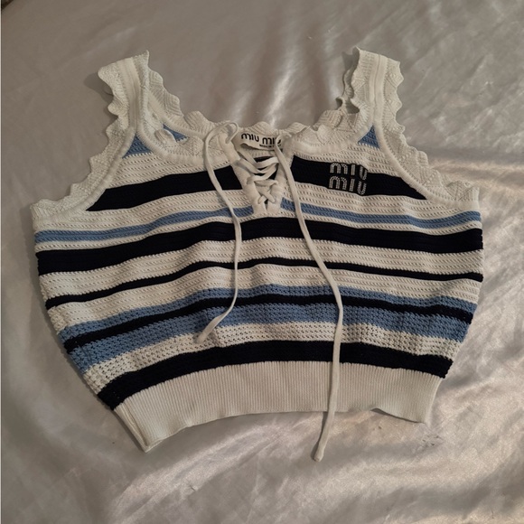 Miu Miu | Tops | Miu Miu Black And Blue Striped Knit Top | Poshmark